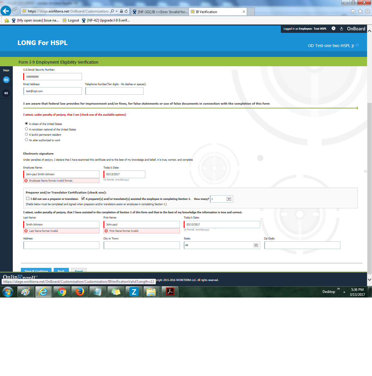 Nf 321 I9 Error Invalid Format Displayed If Space Or Dash Included In Employee Name